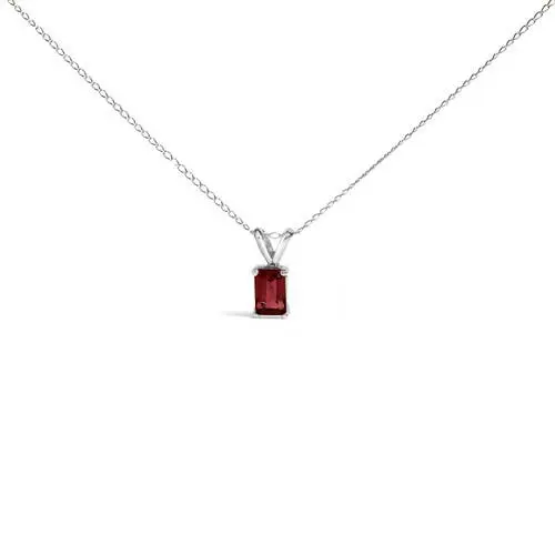 HAUS OF BRILLIANCE 14k Gold Emerald Cut Gemstone Solitaire Pendant Necklace - Red Garnet | White